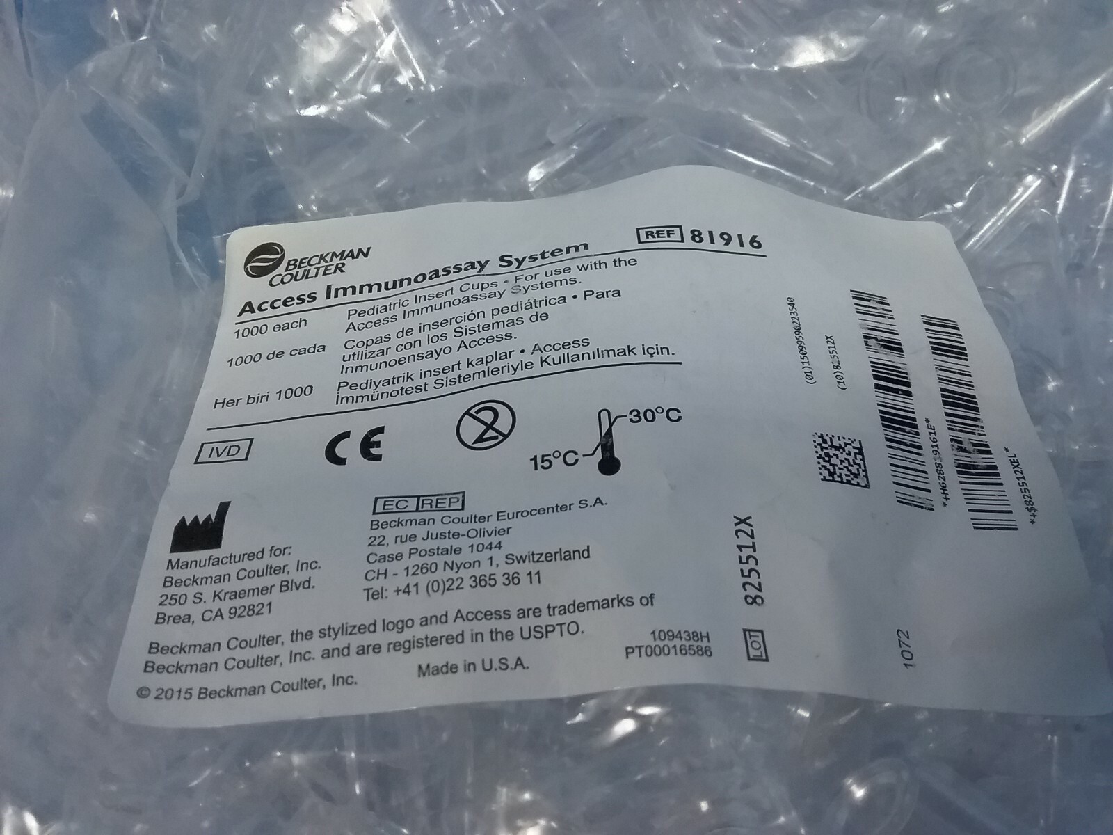 2000 Pieces, Beckman Coulter, 81916, PEDIATRIC INSERT CUPS, b123 qq nn ...