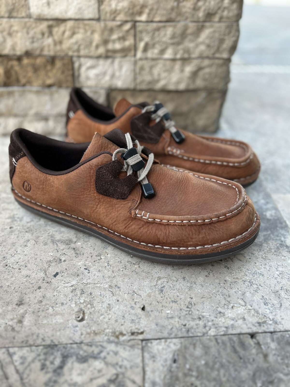 Merrell Clay Bask Lace Brown Leather Slip On Shoes Si… - Gem