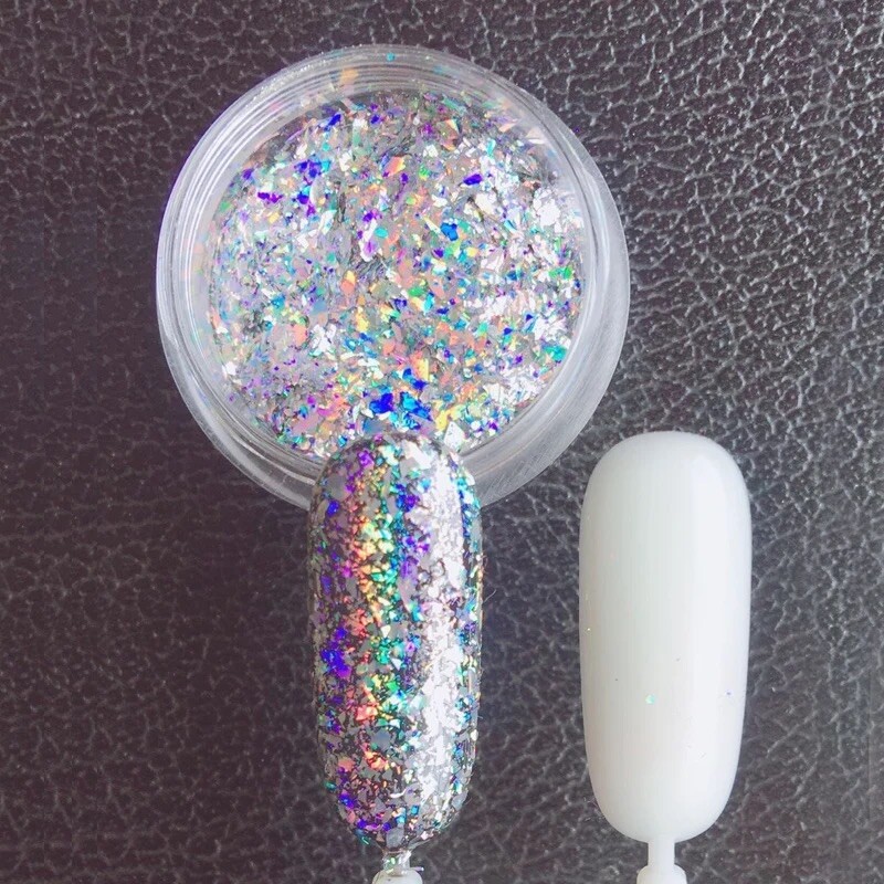 Holographic Nail Flakes 3 Sizes Chrome Silver Shiny Flake Unicorn ...