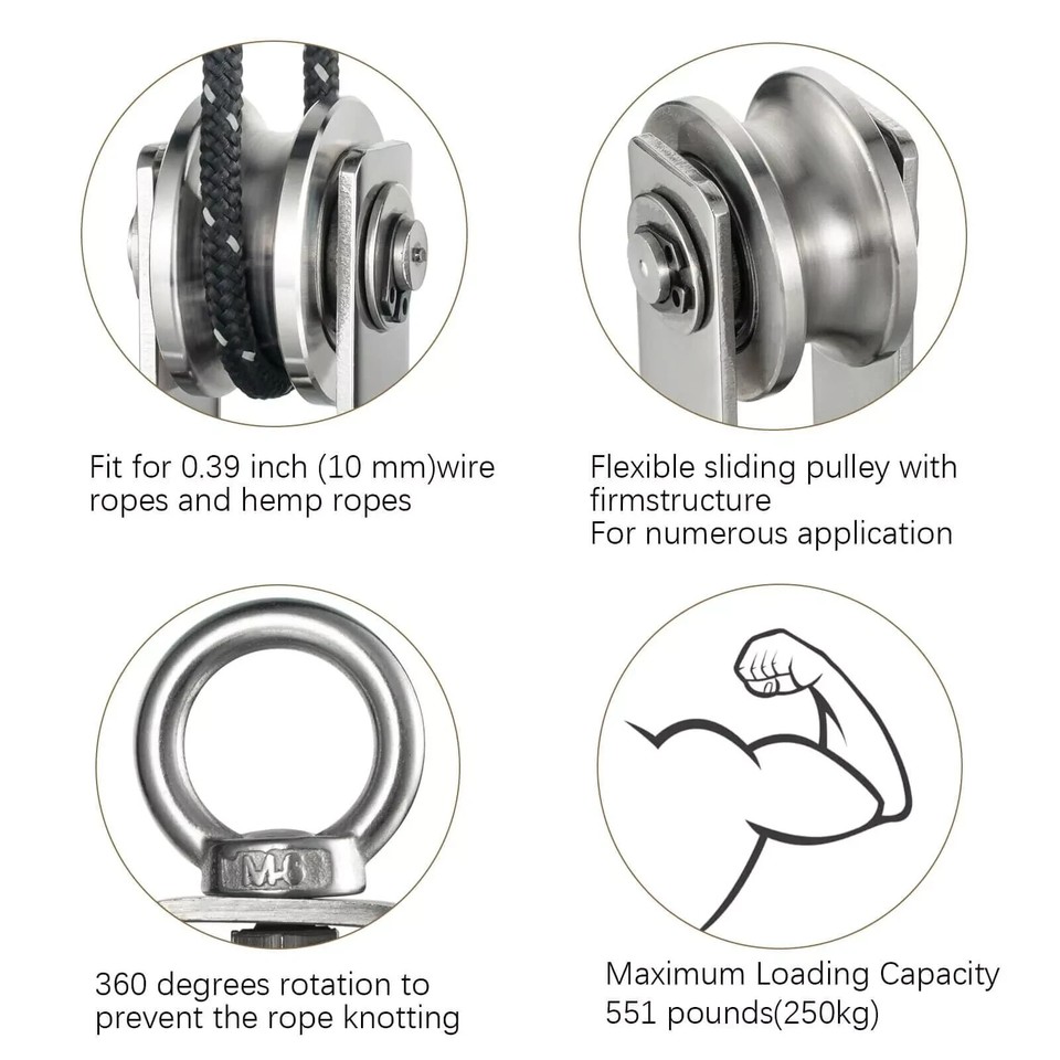 Cable Pulley Wheel for Rope with Ball Bearing 360° Swivel Small Wire ...