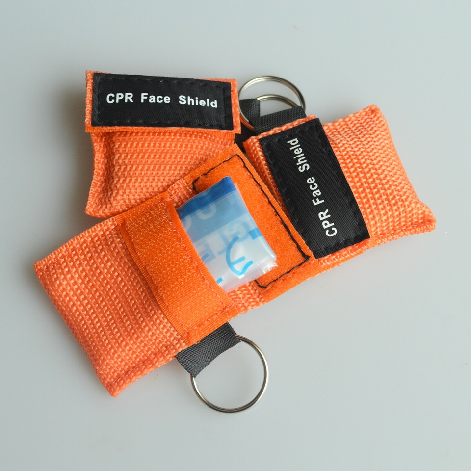Elysaid 100 Orange CPR Mask with Keychain Face Shield KeyRing CPR Masks ...
