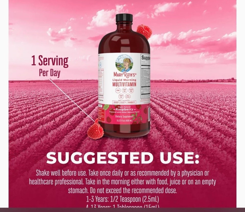 Mary Ruth's Liquid Morning Multivitamins 946 ml Raspberry Flavor | eBay