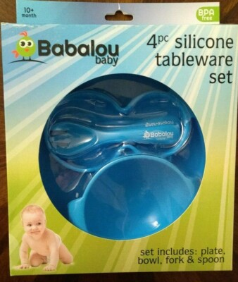 Babalou Baby 4 Piece Silicone Tableware Set - Blue - 10 Months Plus ...