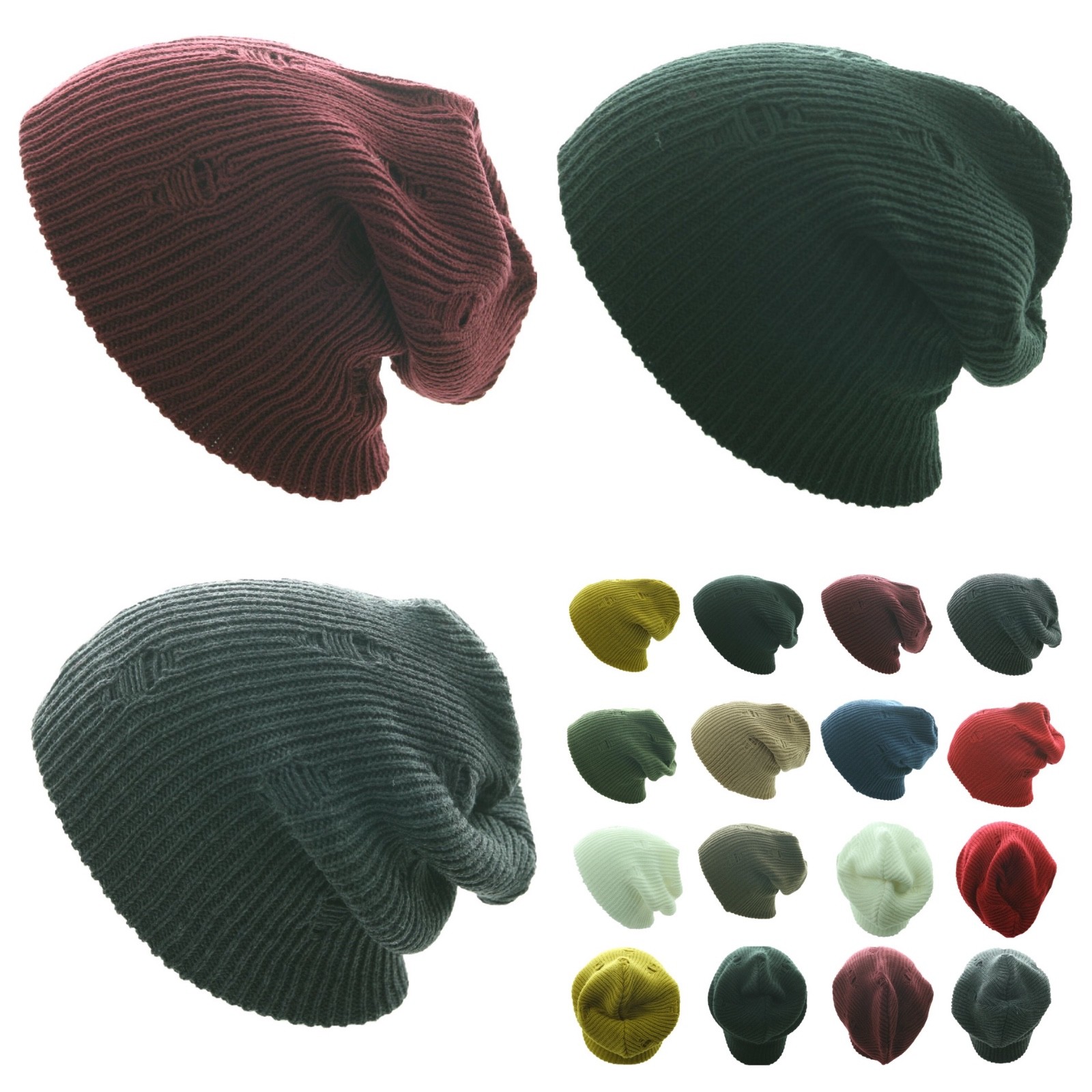 Men Women Crochet Knit Oversize Baggy Beanie Cap Slouch Distress ...