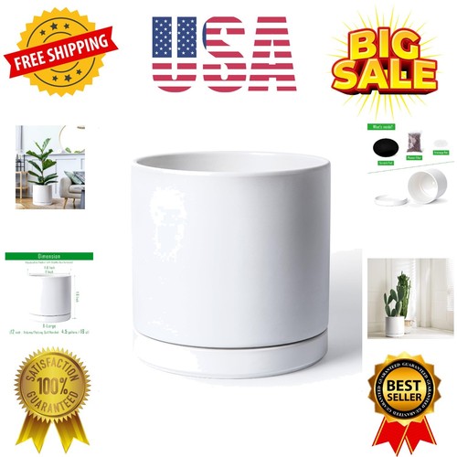 Elegant 12-Inch Ceramic Planter Pot with Drainage Hole & Saucer for ...