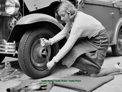 Vintage Lovely Woman Changing Tire on Car 8.5x11 Photo Print Sexy Lady ...