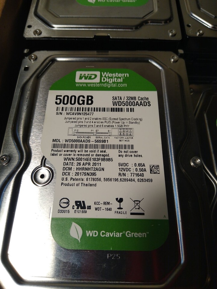 LOT OF 10 WD (WD5000AADS) 500GB 32MB Cache 3.5" SATA 3Gb/s Hard Drive ...