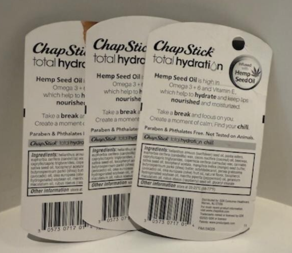 Lot of 3 ChapStick Total Hydration Hemp Seed Oil Lip Care-.12 oz- Fast ...