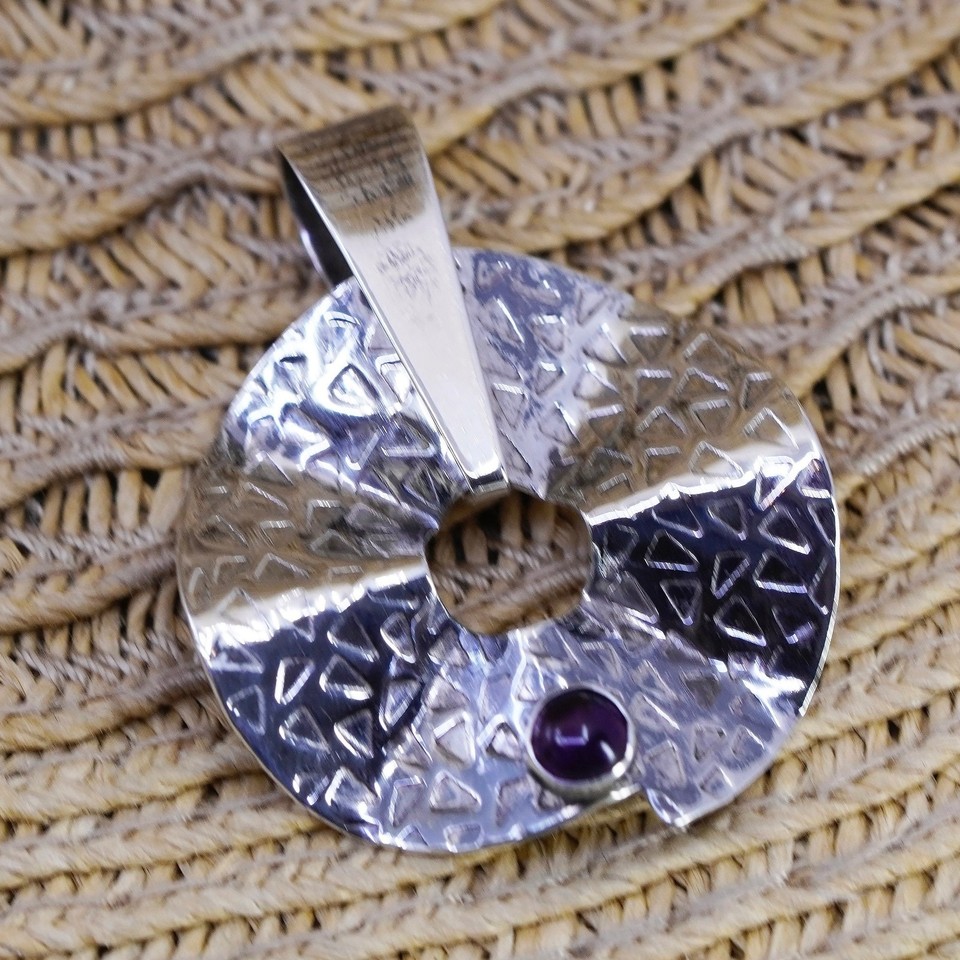 Vintage southwestern DTR Sterling 925 silver textured wavy pendant ...