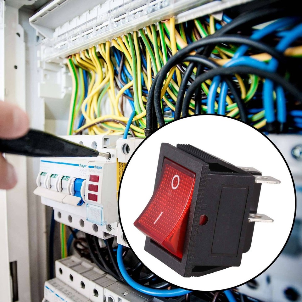 Red Light Illuminated 4 Pin DPST ON/OFF Snap in Rocker 16A 20A 250V AC ...