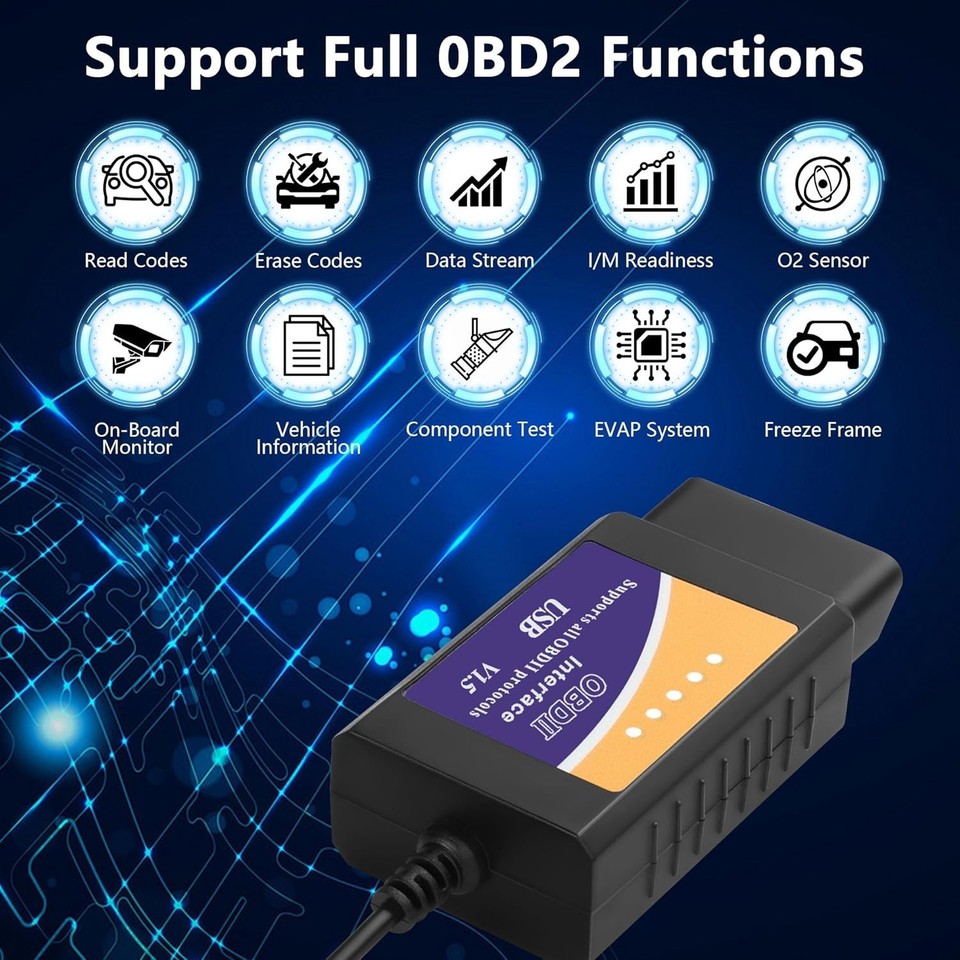 ELM327 OBD2 USB Adapter OBD2 to USB Scanner Adapter OBDII Diagnostic ...