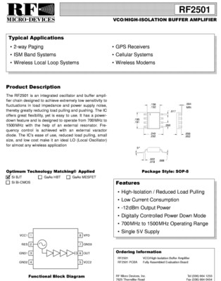 VCO 700 - 1500 MHz & RF Amplifier High Isolation Buffer Amplifier RFMD ...