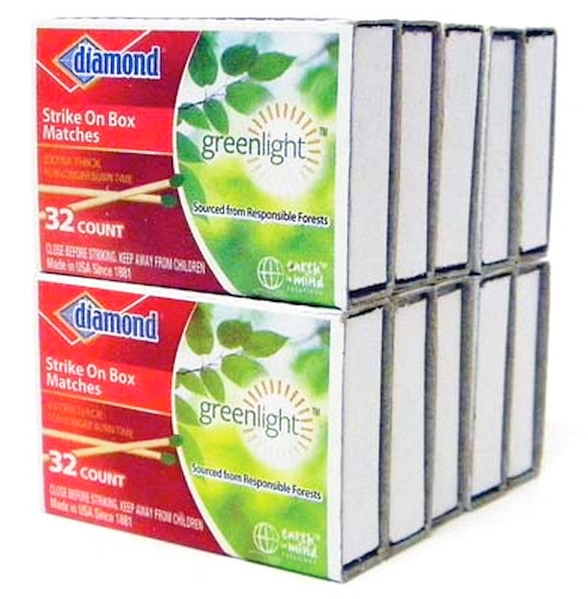 10 Boxes Diamond Wood PENNY MATCHES 32 x 10=320 STRIKE ON BOX green ...