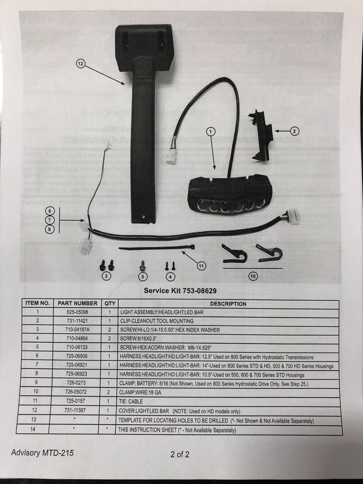 Cub Cadet, MTD Snowblower LED Light Kit for 2016 - 2021 Models 753 ...