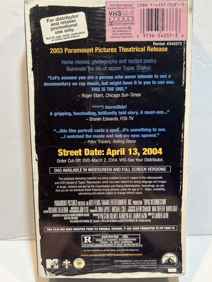 Tupac: Resurrection Promotional (VHS, 2004) Tupac Shakur 2pac NEW ...