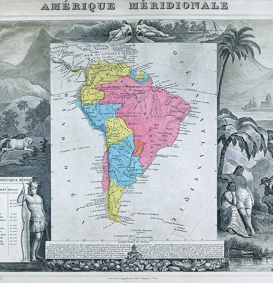 1861 Levasseur Map South America Brazil Colombia Peru Bolivia Chili ...