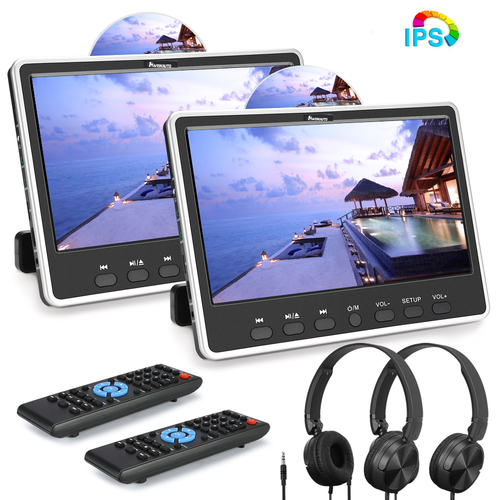 2 x 12" Car Headrest Screen Rear Seat TV Monitor HDMI AV IN OUT USB SD ...