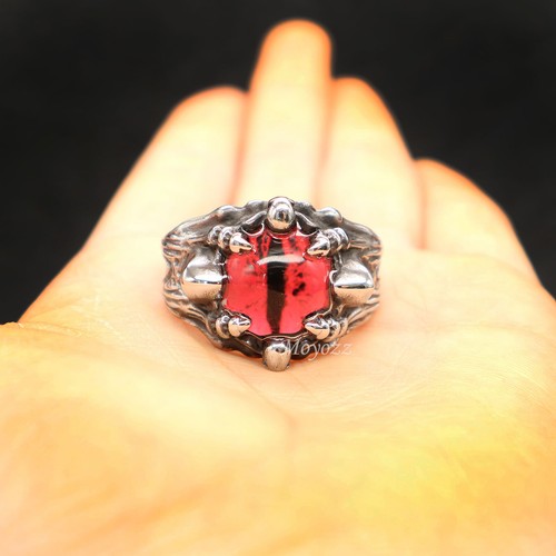 Cool Mens Stainless Steel Dragon Claw Red Evil Eye Eyeball Ring Size 7 ...