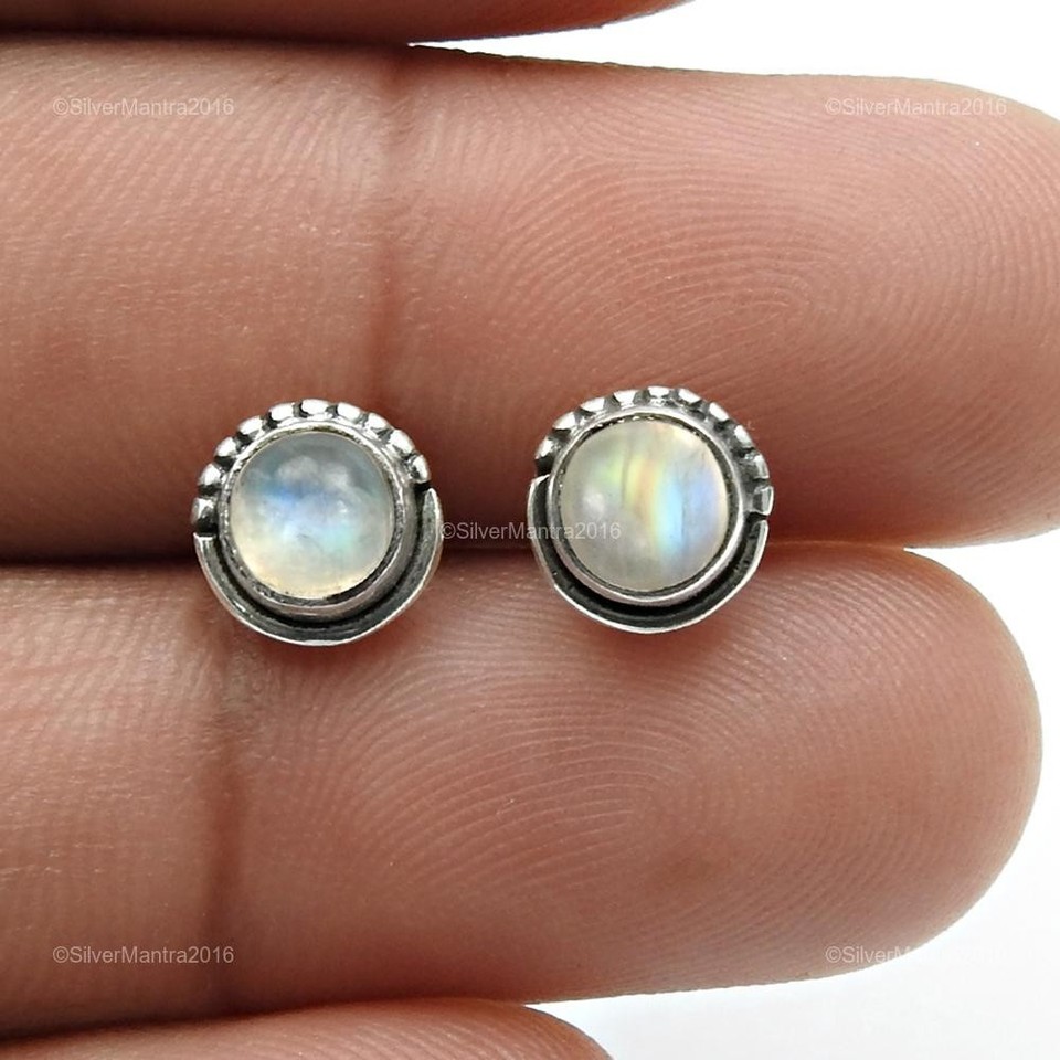 Regenbogen Mondstein Stein Massiv Silber Tochter Elegant Ohrstecker ...