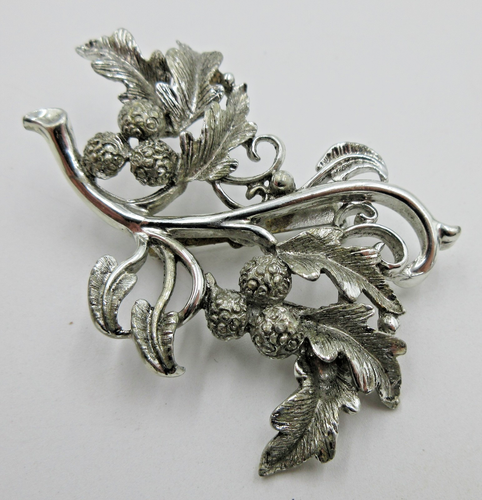 VTG BIG LARGE DISCLOLORED Silver Tone metal leaf Open work Brooch Pin ...