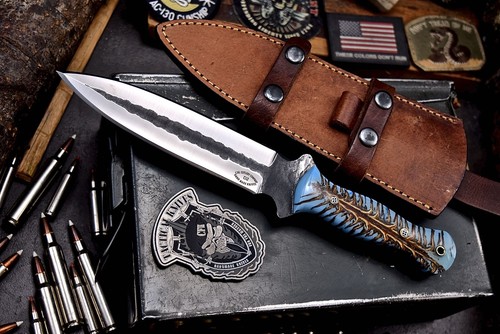 CFK Handmade D2 Custom BLUE PINE CONE Hunting Dagger Sport Shiv Knife ...