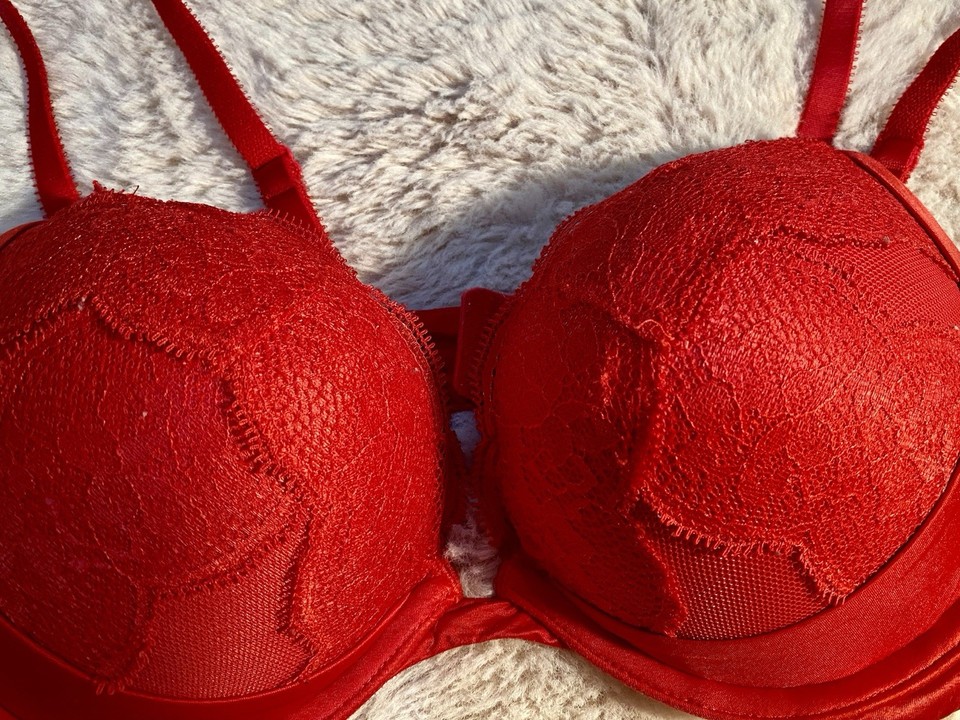 VICTORIA'S SECRET BOMBSHELL PLUNGE RED LACE 36A Add-2-Cups Push-Up Bra ...