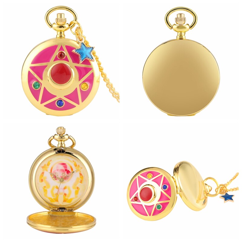 Pink Pocket Watch for Girls Cute Cartoon Design Quartz Fob Watch with ...