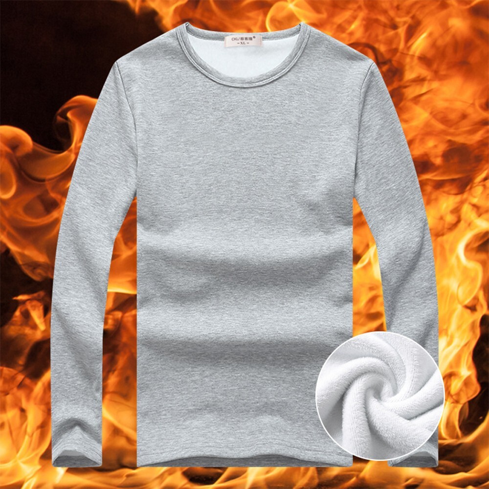 Slim Fit Men's Thermal Underwear Tops Fleece Thickened T Shirt for Cold ...