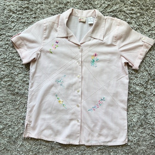 Koret Shirt Womens M Pink Floral Embroidered Vintage Button Up Short ...