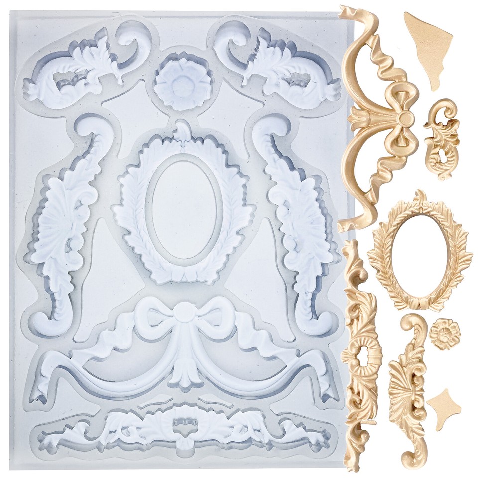 Baroque Scroll Relief Silicone Fondant Moulds for Polyclay Air Dry Clay ...