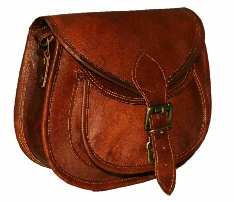 Women's Goat Leather Vintage Messenger Shoulder Purse Cross-Body Bag ...