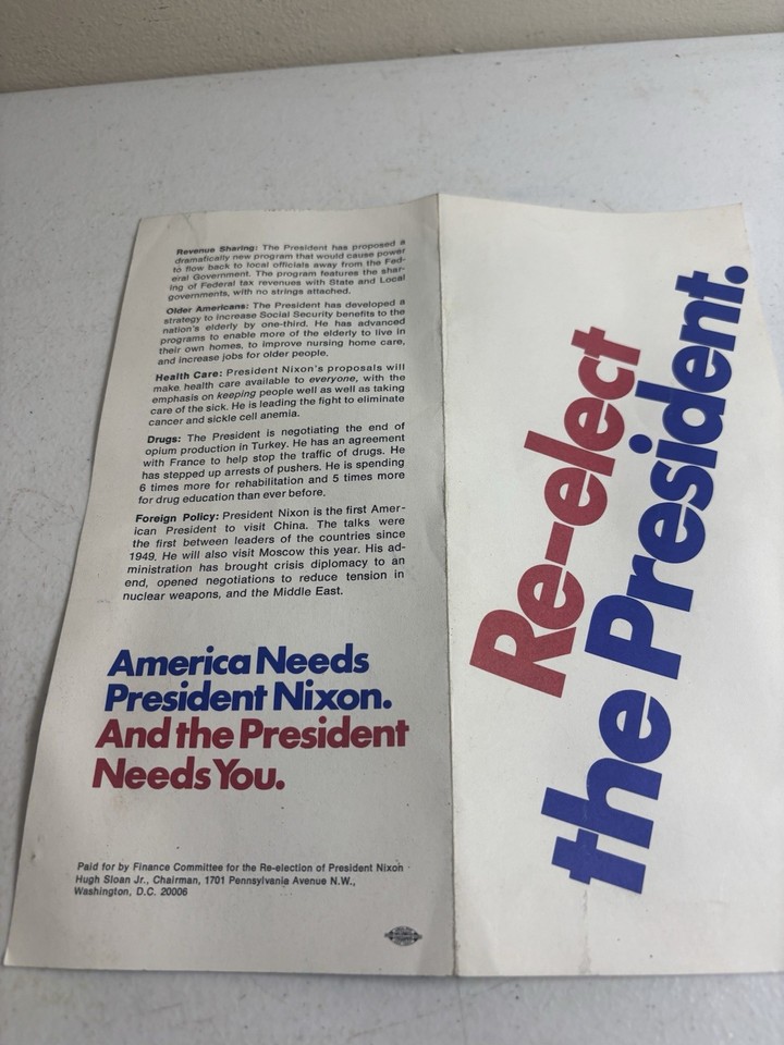 1972 Richard Nixon Original Campaign Brochure Re-elect the President | eBay