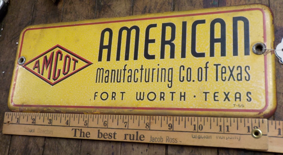 Porcelain Metal Sign 12 .5" x 5" American Manufacturing Co. Texas AMCOT ...