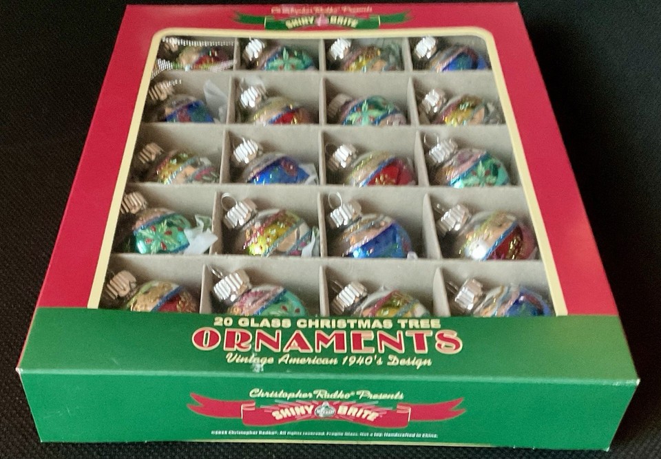 20 Shiny Brite Radko Christmas Ornaments Rounds Fancy Small Decorative ...