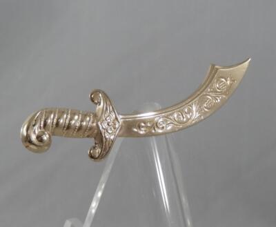 Vintage Gold Vermeil Sterling Silver Ornate Scimitar Sword Pin Brooch ...