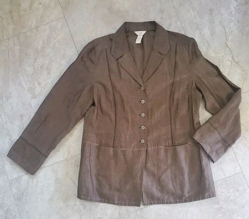 J. Jill Womens Jacket Blazer Bronze Brown Abalone Shell Button Pockets ...
