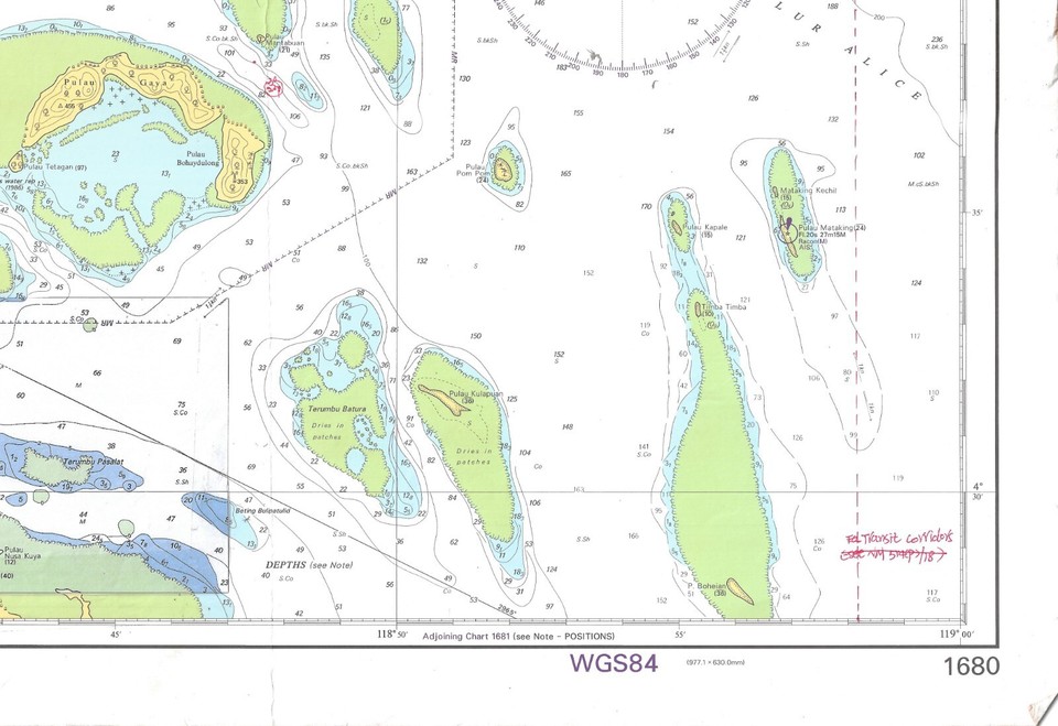 Admiralty 1680 Malaysia Sabah East Coast Teluk Darvel Map Chart Marine ...