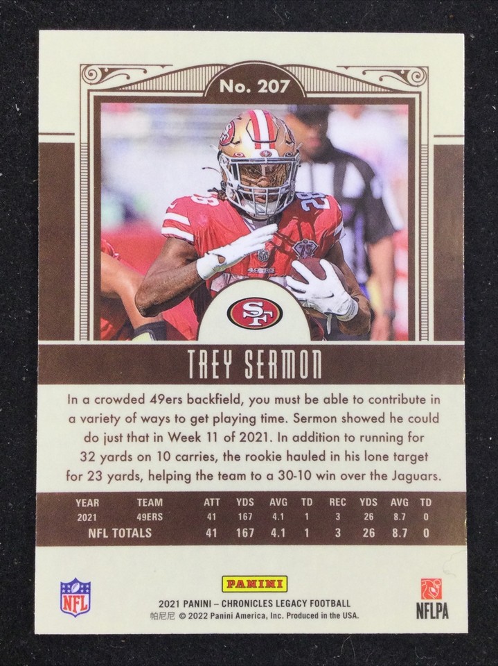 Trey Sermon 2021 Panini Chronicles Legacy Football RC Rookie Card #207 ...