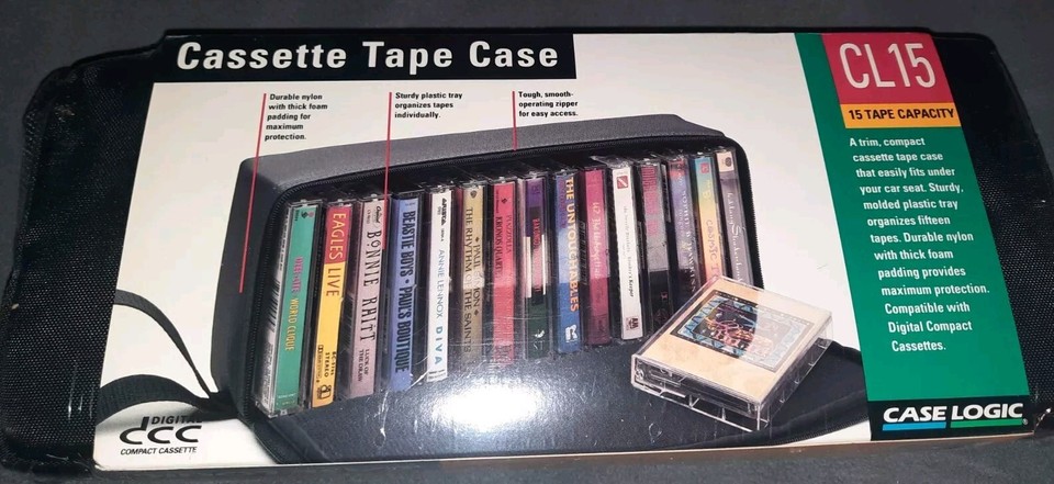 Case Logic CL15 Black Carrying Case Bag w/Hand Strap 15 Cassette Tape ...