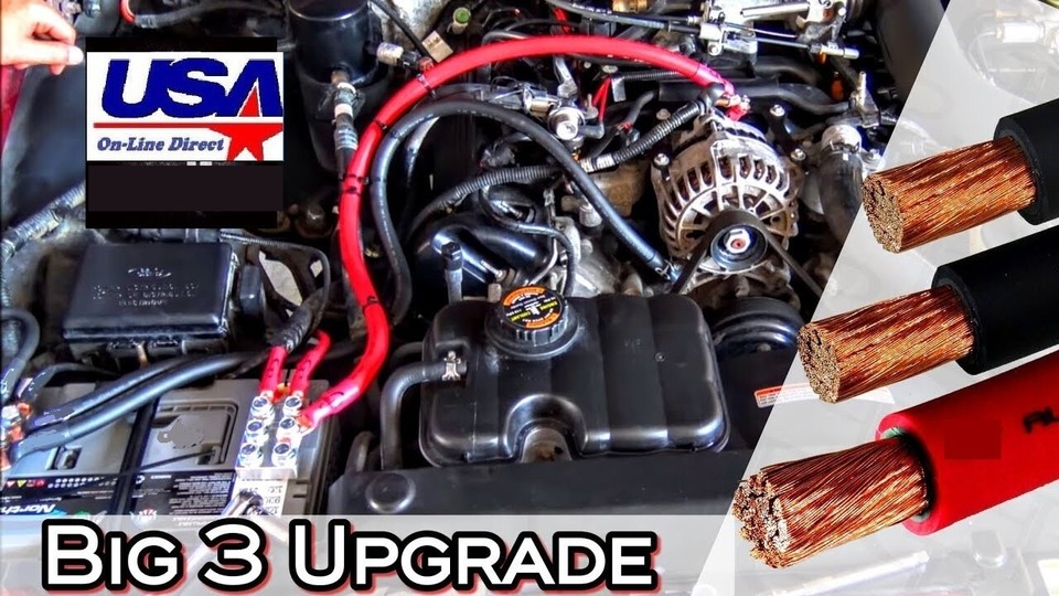 BIG 3 Upgrade 1/0 GAUGE Alternator Electrical RED BLACK Cable Wiring ...