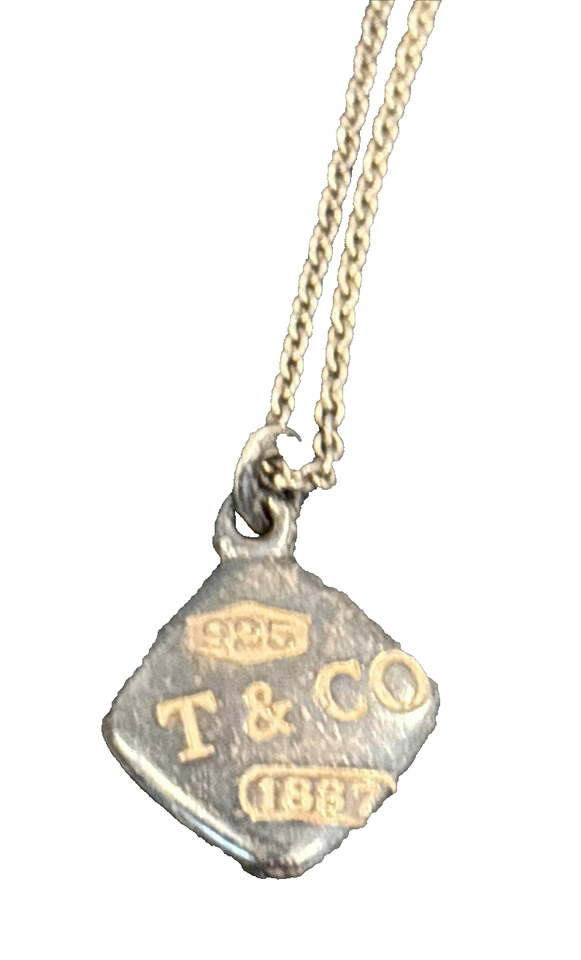 Tiffany Sterling Silver 925 T & CO 1837 Cushion Square Pendant 16 ...