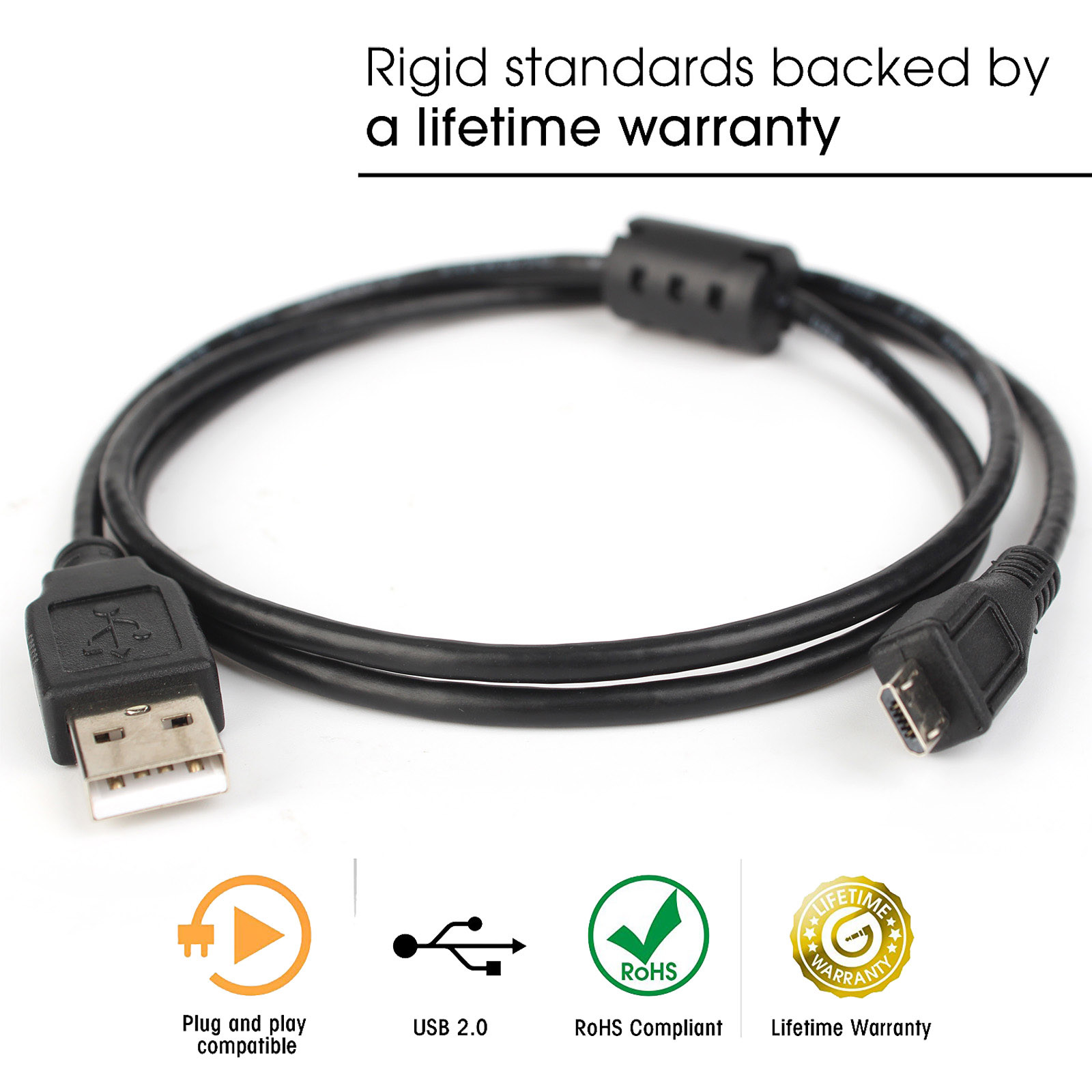 Premium 3ft Micro USB Cable High Speed USB 2.0 A to Micro B Sync ...