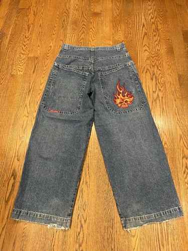 Vintage JNCO Jeans Flaming Skull 36x32 Wide Leg Baggy - Gem