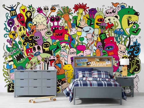 3D Colors Monster Graffiti Self-adhesive Removable Wallpaper Murals ...