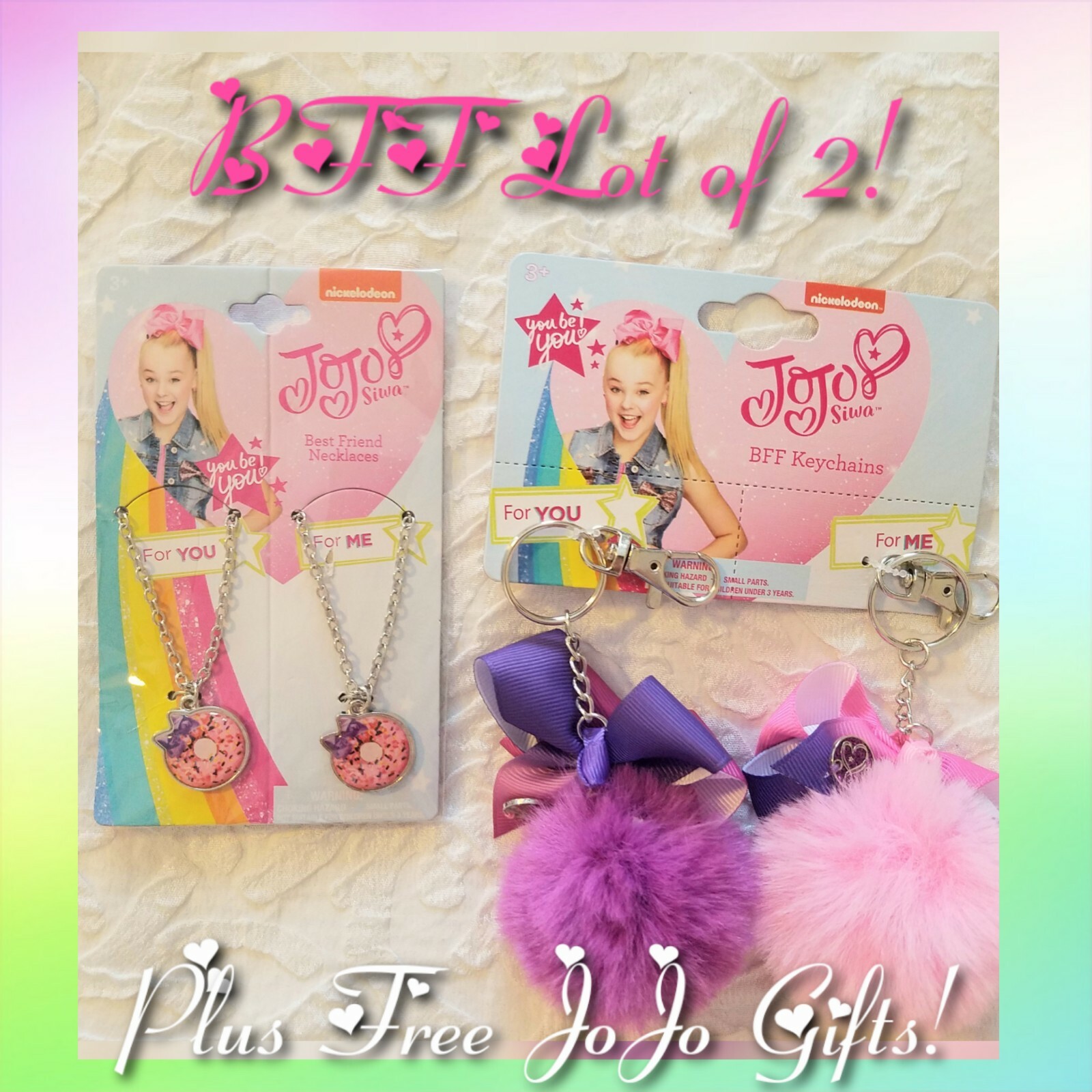 🎀🎁NWT JOJO SIWA BFF LOT! Best Friends Necklace & Keychains🎁PLUS 3 FREE ...