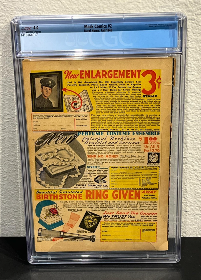 Mask Comics #2 CGC 4.0 LB Cole Cover RARE Satan Cover Last Issue 1945 ...