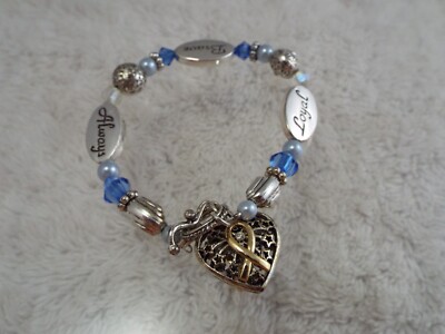 Silvertone Blue Awareness Ribbon Heart Charm Loyal Brave Always ...