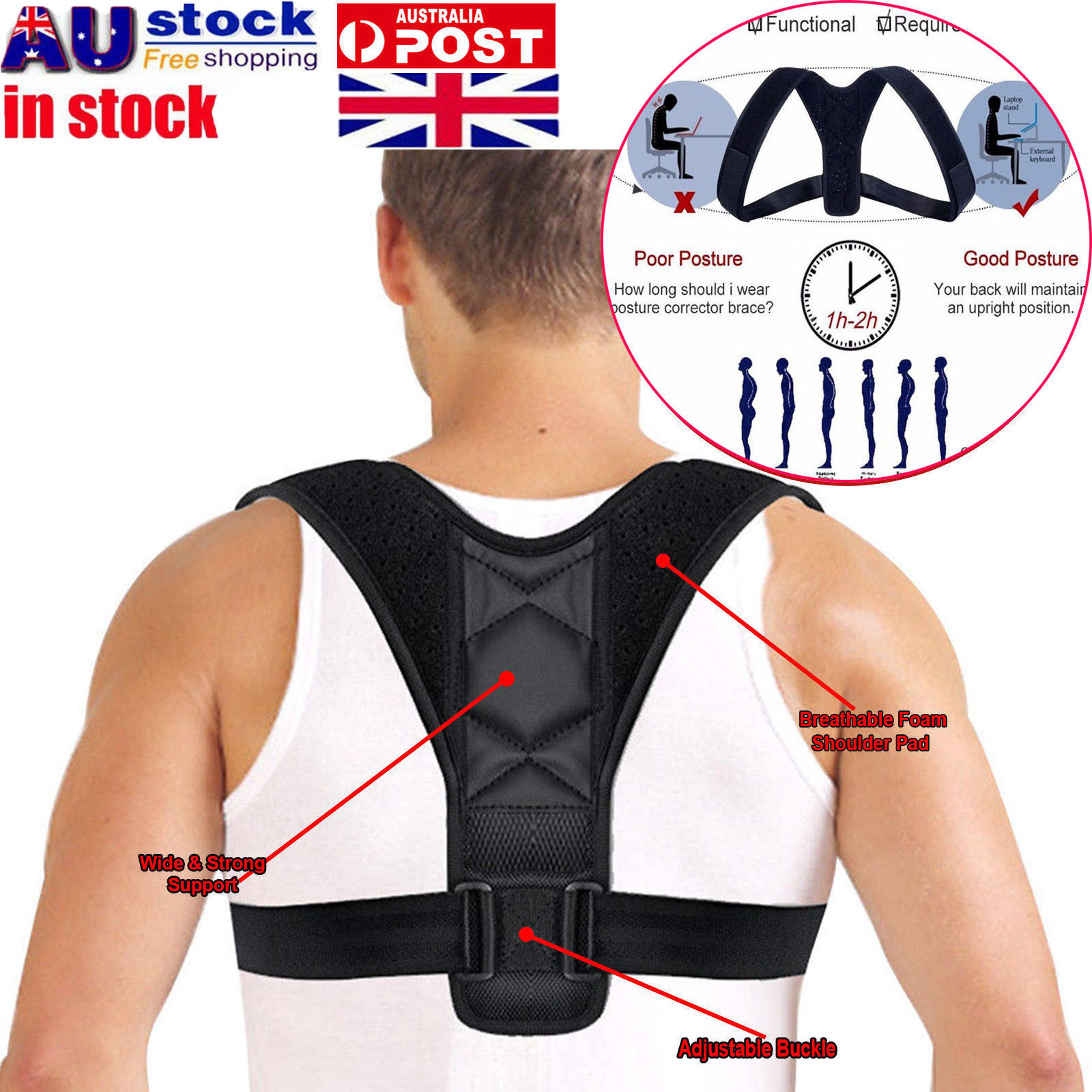 Posture Clavicle Support Corrector Back Straight Shoulders Brace Strap ...