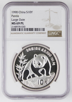 China 1990 1 Oz 999 Silver Panda 10 Yuan Coin NGC MS69 PL Proof Like ...