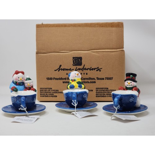New Home Interiors Set Of 3 Snowmen Tea Light Candle Holders In ...